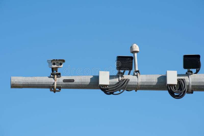 Traffic Security Camera that Displays Vehicle Passes on the Pole Stock ...