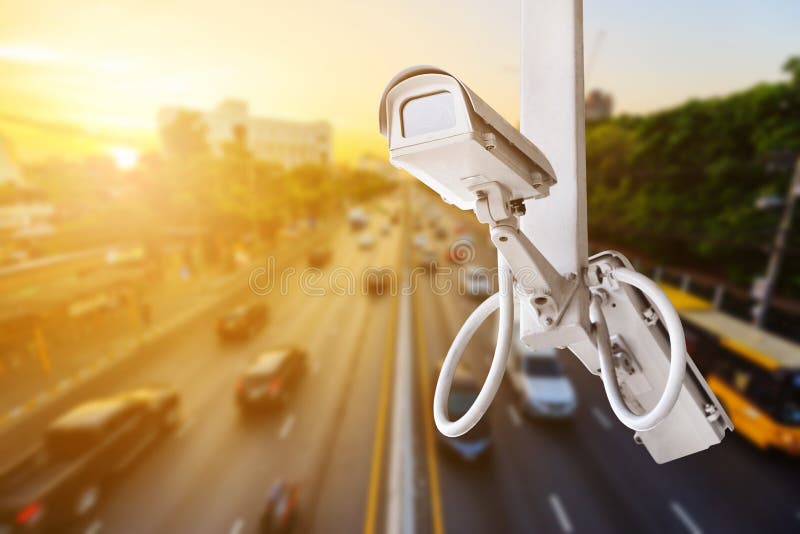 Traffic Security Camera Surveillance CCTV on Road in City Stock Photo ...