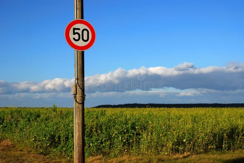 Fifty Traffic Sign. 50 Miles Per Hour Speed Limit Sign Round Red ...