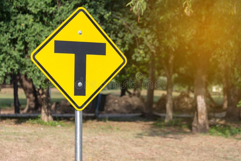 Traffic Sign Alert for Crossroad Ahead Stock Image - Image of black ...