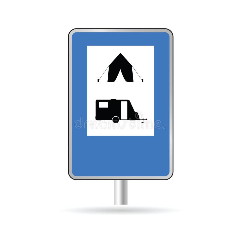 Vector Road Blue Camping Sign. Stock Vector - Illustration of camper ...
