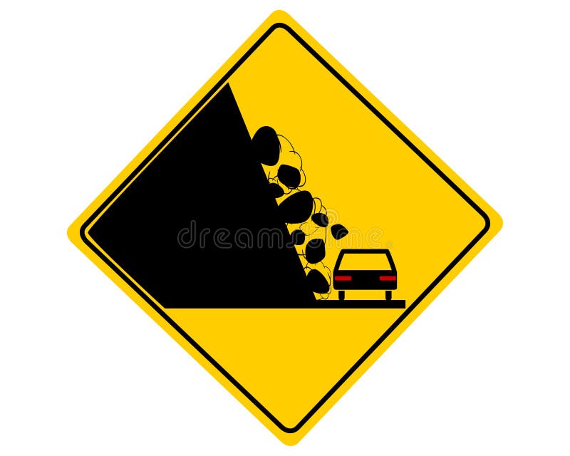 Traffic Sign with Car and Falling Rocks Stock Vector - Illustration of ...