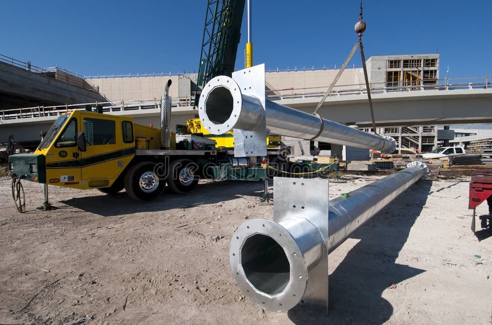 Installation of Traffic Sign Columns. Stock Photo - Image of used ...