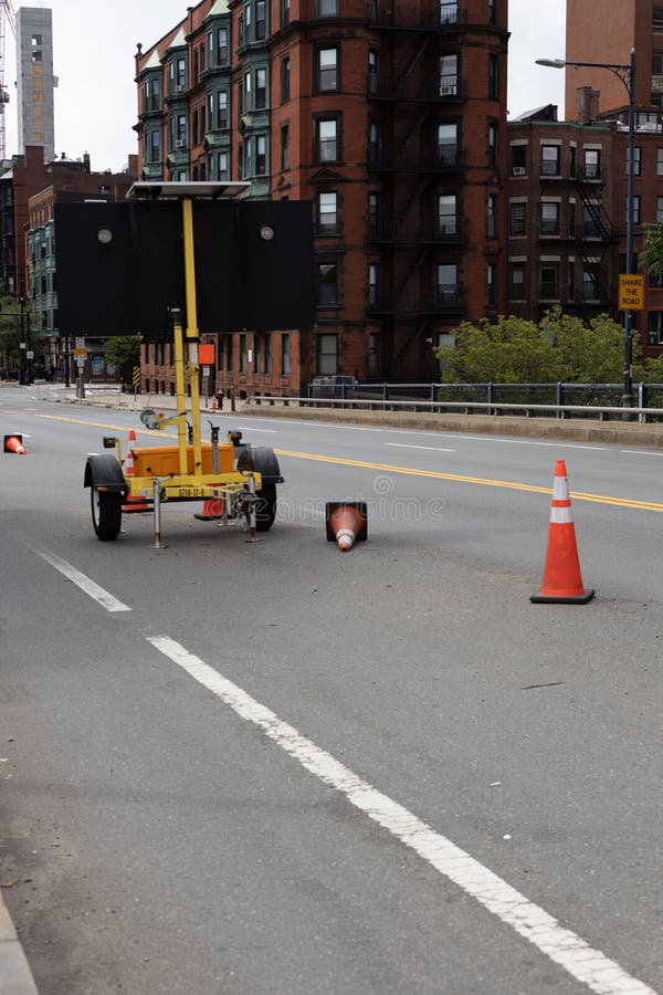 Traffic Sign with Cones on the Street Stock Photo - Image of dividing ...