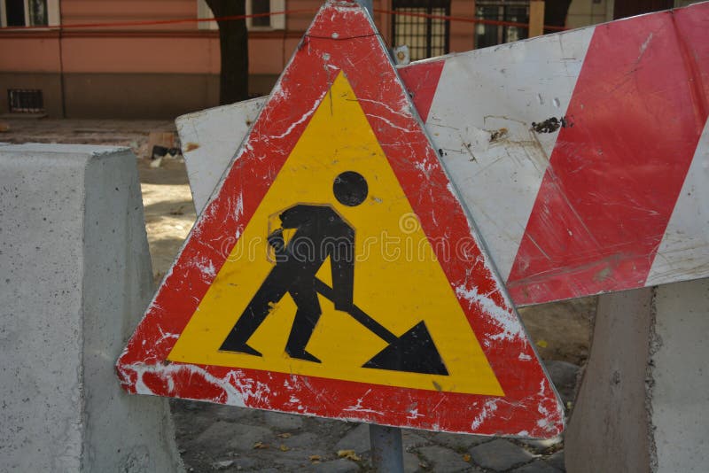 Traffic sign, construction stock image. Image of belgrade - 110452765