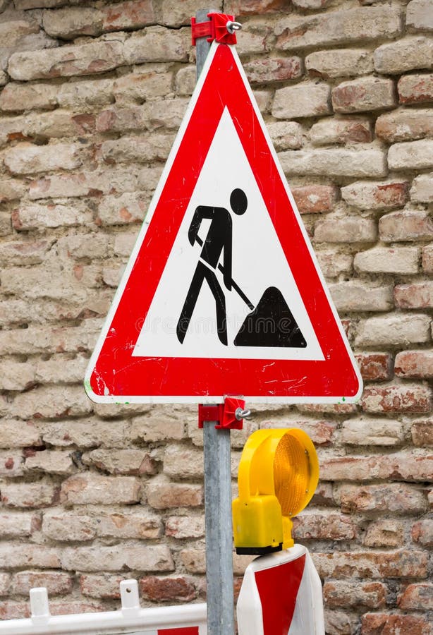 Traffic Sign At A Construction Site Stock Image - Image of construction ...