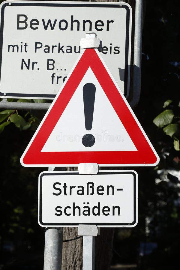 Traffic Sign Danger Spot, Road Damage Stock Image - Image of pictogram ...