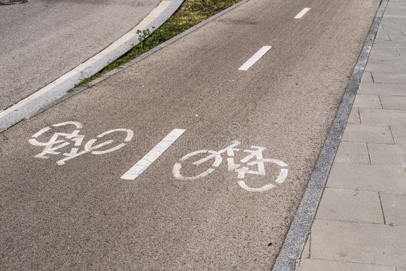 Traffic Sign in an Exclusive Lane for Bicycles Stock Photo - Image of ...
