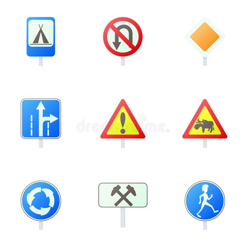 Traffic Sign Icons Set, Cartoon Style Stock Vector - Illustration of ...