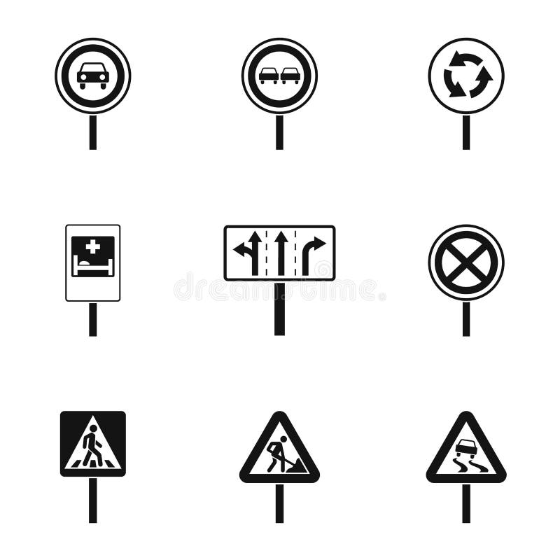 Traffic Sign Icons Set, Simple Style Stock Vector - Illustration of ...