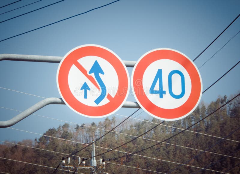 Traffic Sign Not Overtaking and Speed Limit Stock Photo - Image of ...