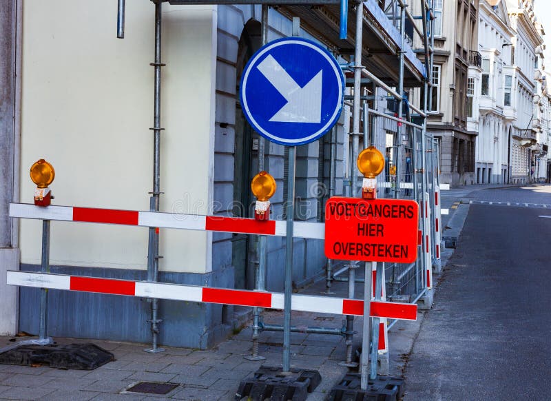 Traffic Sign and Pedestrian Warning. Construction Site Warning for ...
