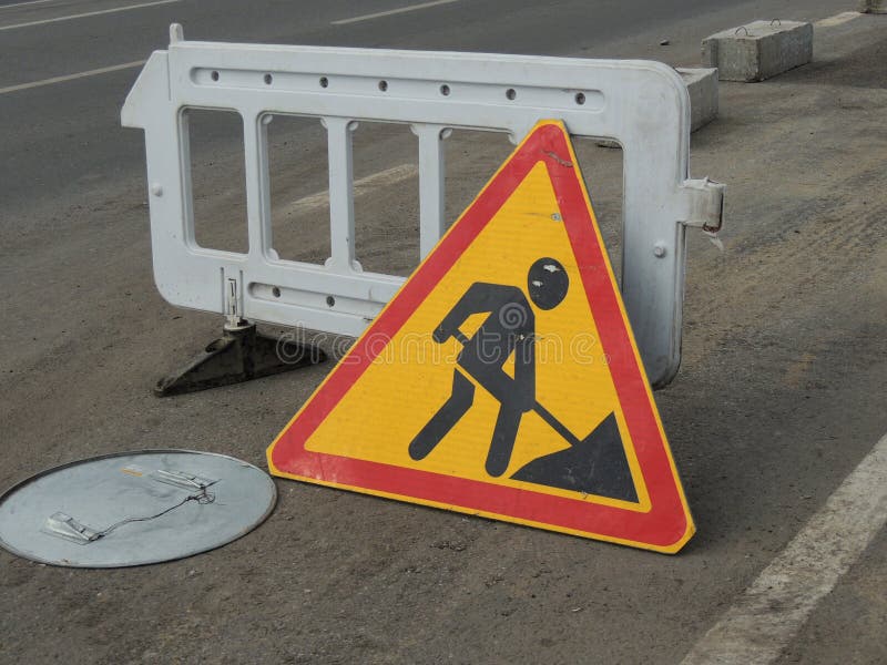 Traffic Sign Repair Work on the Road Stock Image - Image of road, work ...