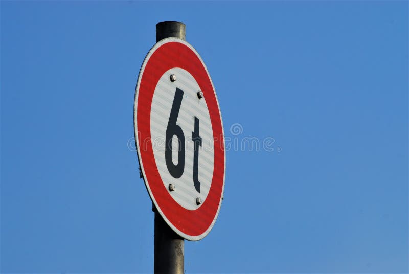 Traffic Sign 6t White with Red Edge in Front of Blue Sky Asbackground ...