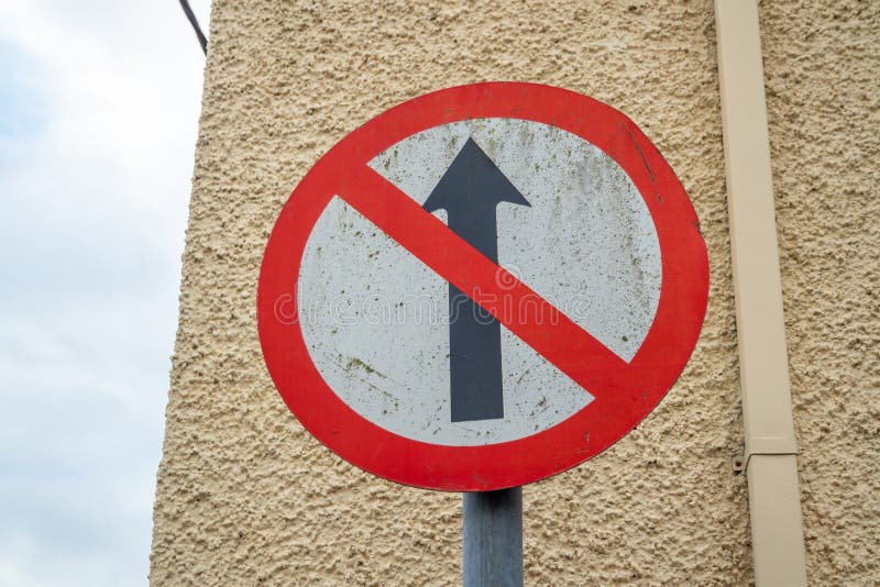 Traffic Sign Telling Not To Go Straight on Stock Photo - Image of ...
