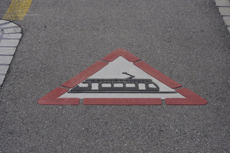 Traffic Sign for Tram Crossing Ahead Painted on the Ground. Stock Image ...