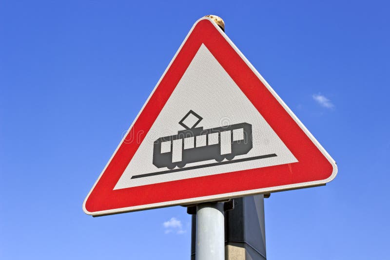 Traffic Sign for Tram on the Road Stock Photo - Image of warning ...