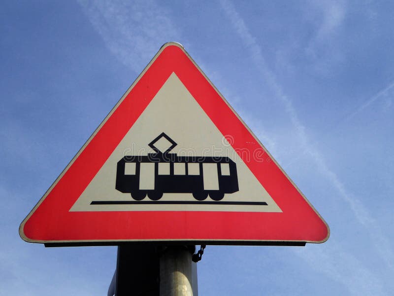 Traffic sign tram stock image. Image of transportation - 66833597