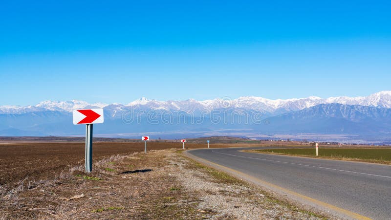 Traffic Sign Turn Right on a Country Road Stock Image - Image of ...