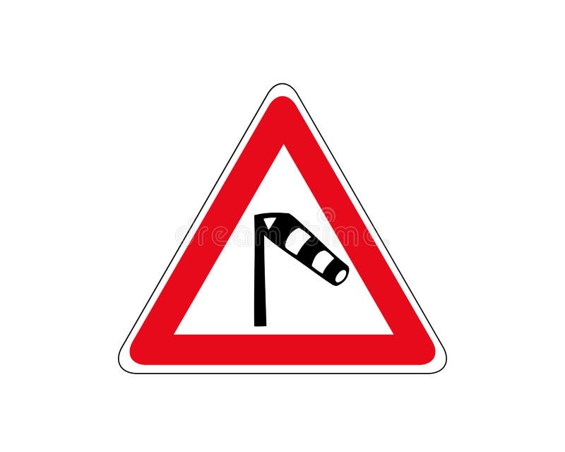 Traffic Sign Warning about Crosswind from the Left Icon. Windsock ...