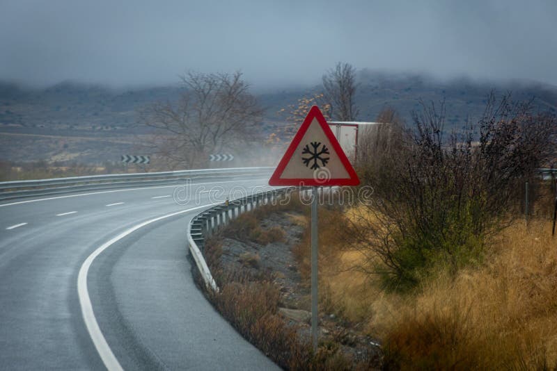 Traffic Sign Warning of the Possibility of Snow Stock Photo - Image of ...