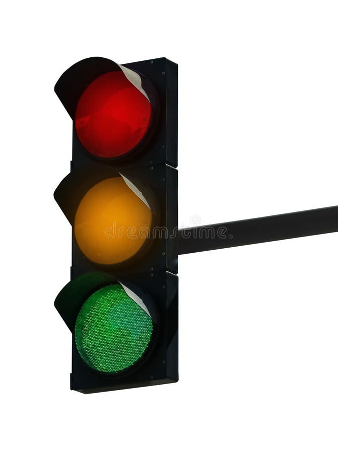 Traffic Signal with Three Lights Isolated on White Stock Photo - Image ...