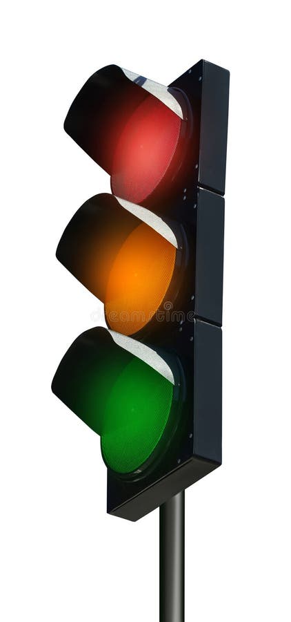 Traffic Signal with Three Lights Isolated on White Stock Image - Image ...