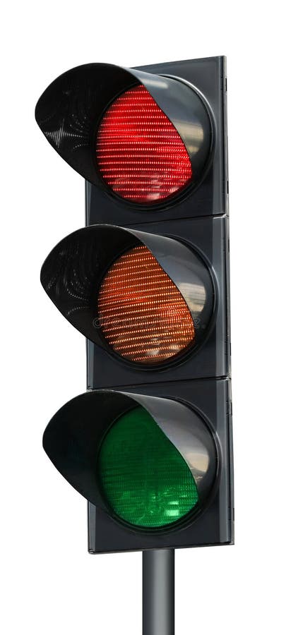 Traffic Signal with Three Lights Isolated on White Stock Image - Image ...