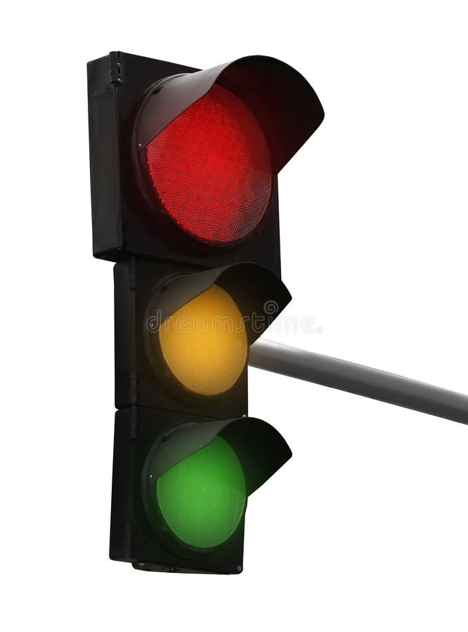 Traffic Signal with Three Lights Isolated on White Stock Image - Image ...