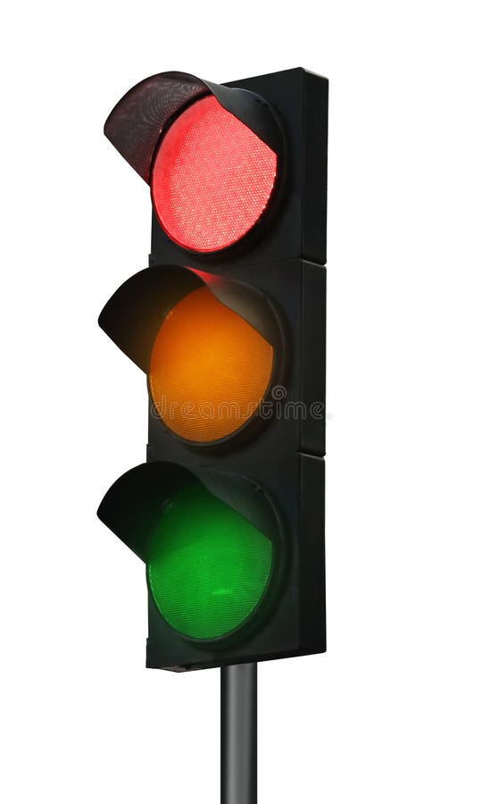 Traffic Signal with Three Lights Isolated on White Stock Image - Image ...