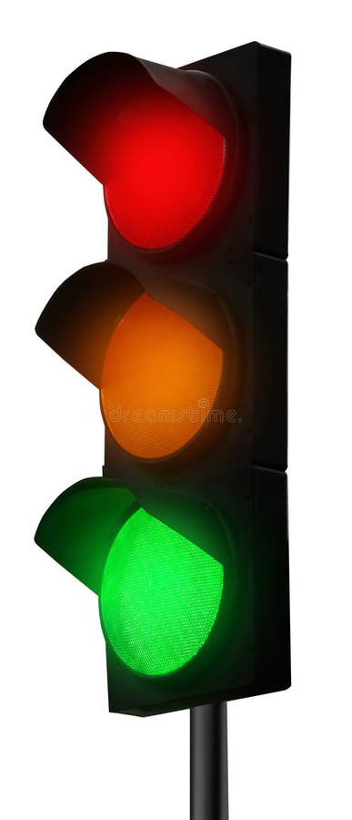 Traffic Signal with Three Lights Isolated on White Stock Photo - Image ...