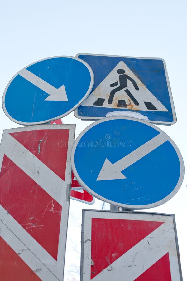 Traffic signs conflict stock image. Image of blue, mandatory - 87804957