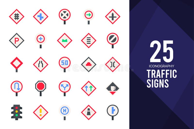 25 Traffic Signs Flat Icon Pack. Vector Illustration Stock Vector ...