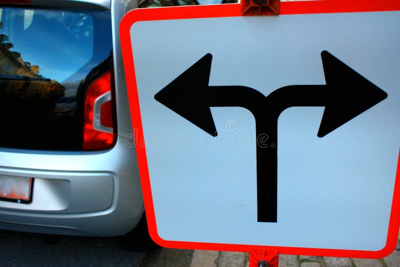 Traffic Signs in Front of Crossroad, Direction Turn Left or Turn Stock ...
