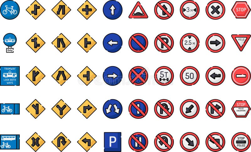 Traffic Signs Icons High-Quality Vector Icons Collection with Editable ...