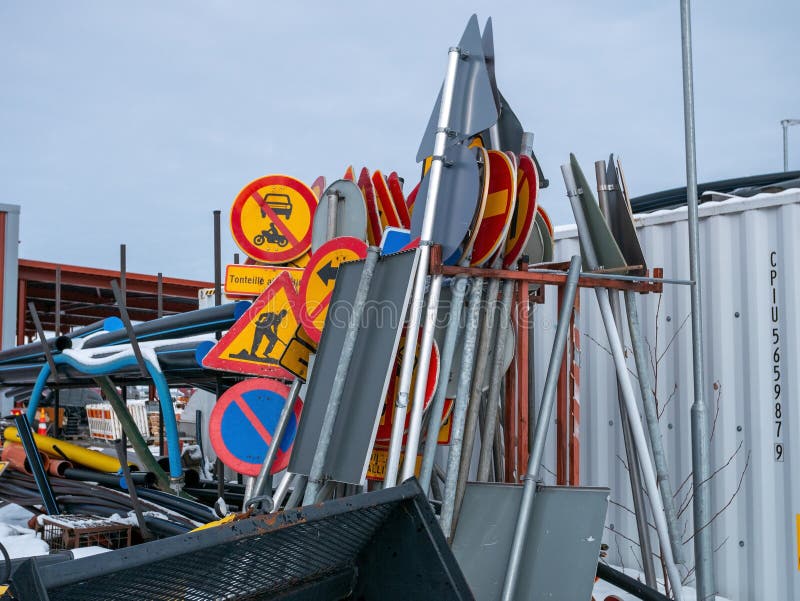 Traffic Signs on an Outdoor Storage Area Stock Image - Image of place ...