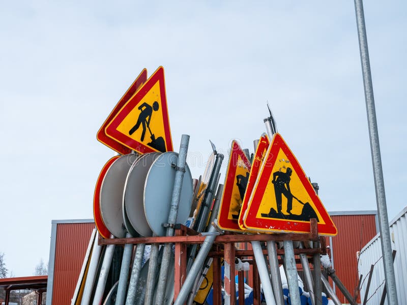 Traffic Signs on an Outdoor Storage Area Stock Image - Image of advice ...