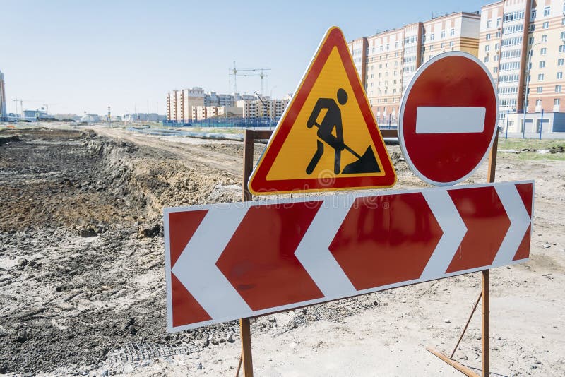 Traffic Signs are Prohibited on Construction Site Stock Photo - Image ...