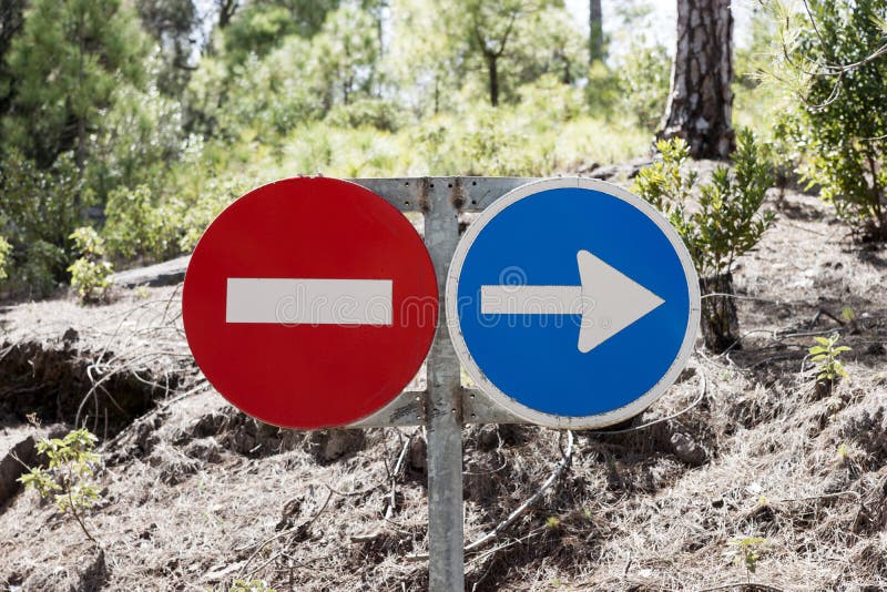 Traffic Signs Prohibited and Driving Direction Stock Photo - Image of ...