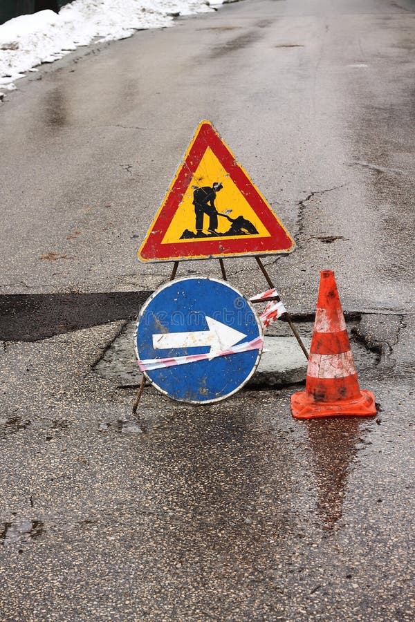 Traffic signs for repair stock image. Image of symbol - 262830255