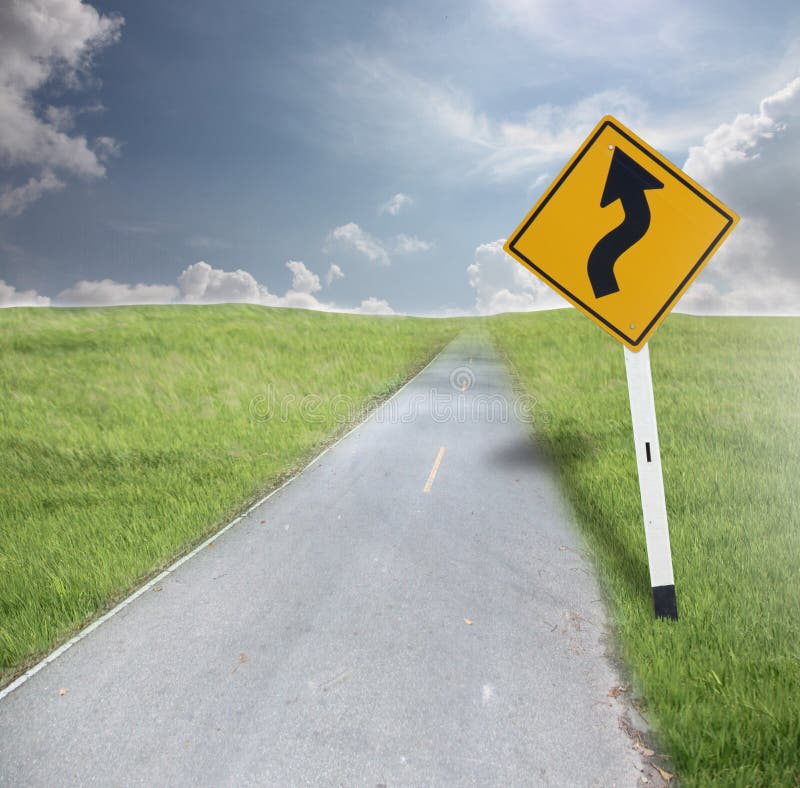 Traffic signs and road. stock image. Image of meadow - 43834859