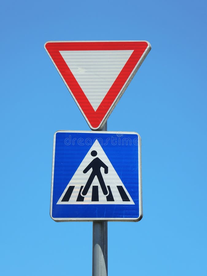 Traffic Signs Warning Pedestrian Cross Stock Image - Image of ...