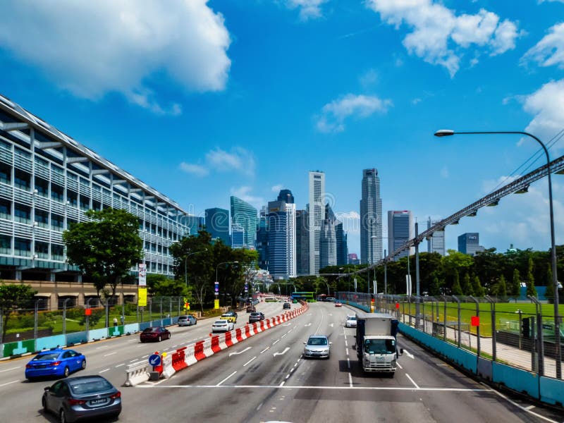 Traffic and Singapore Skyline Editorial Image - Image of modern, color ...