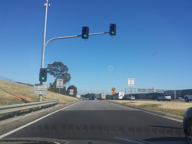 Traffic Stops before Merging Stock Photo - Image of front, view: 46976460