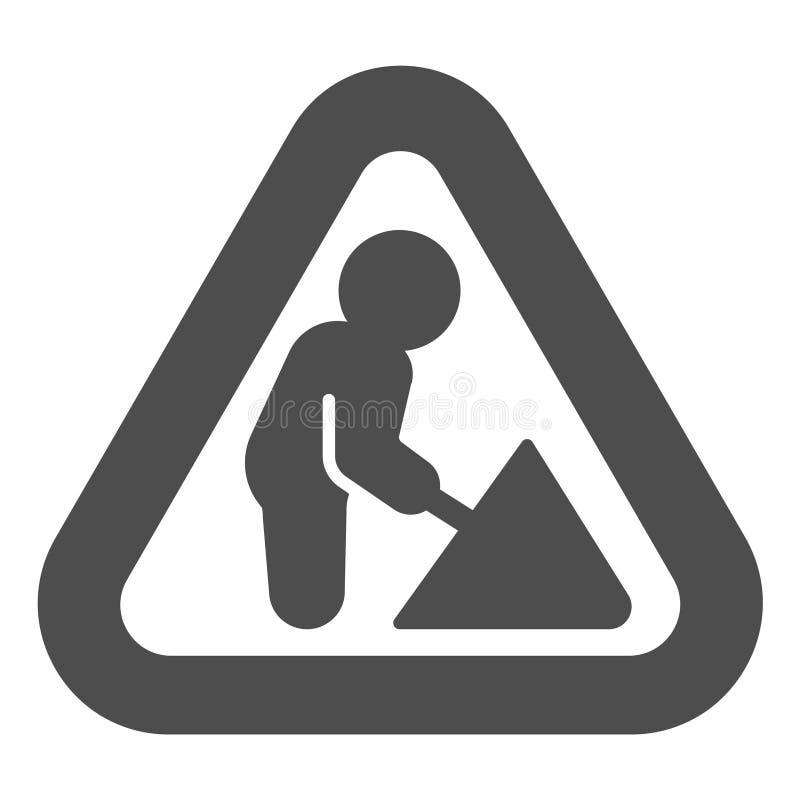 Traffic Triangle with Man and Shovel Solid Icon, Making Road Concept ...