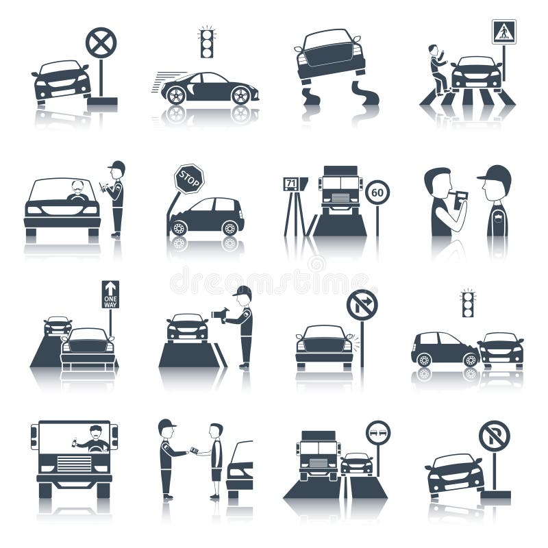 Traffic Violation Icons Set Stock Illustration - Illustration of site ...