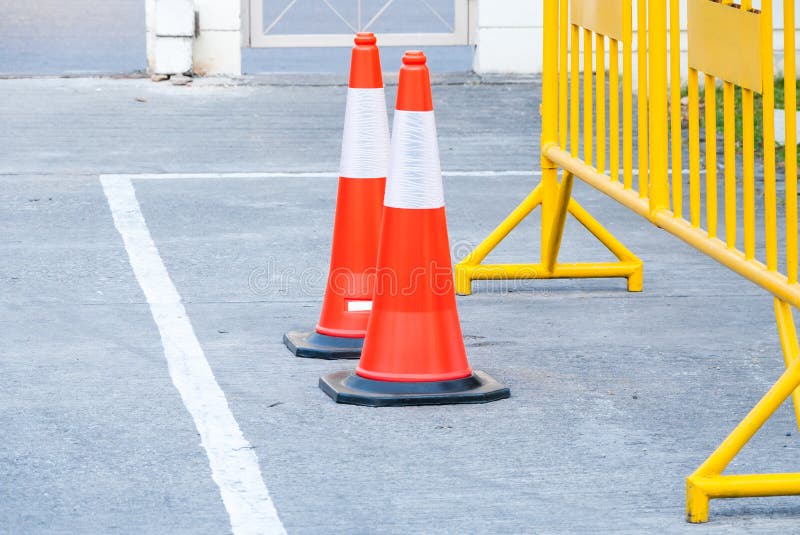 Traffic Warning Cone in Row To Separate Route in Parking Area Stock ...