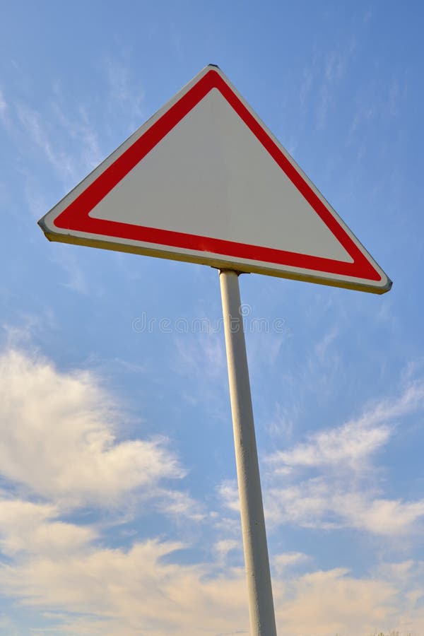 Traffic Warning Sign Background Clouds and Blue Sky Stock Photo - Image ...