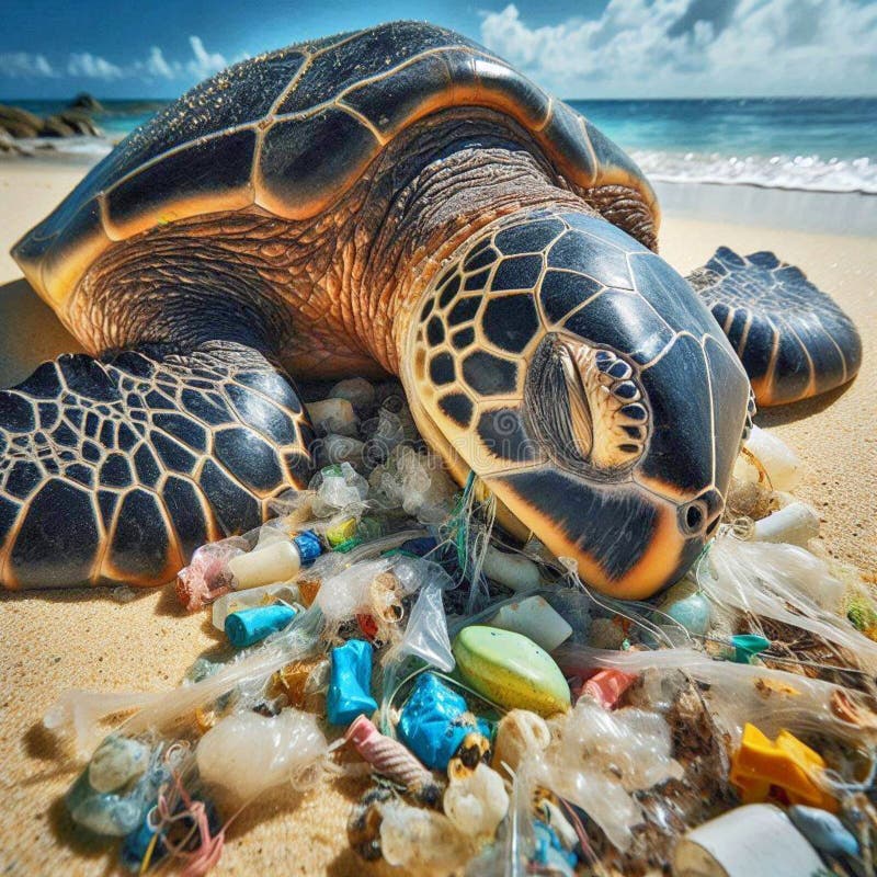 Tragedy of Plastic Pollution: a Sea Turtle S Plight Stock Illustration ...