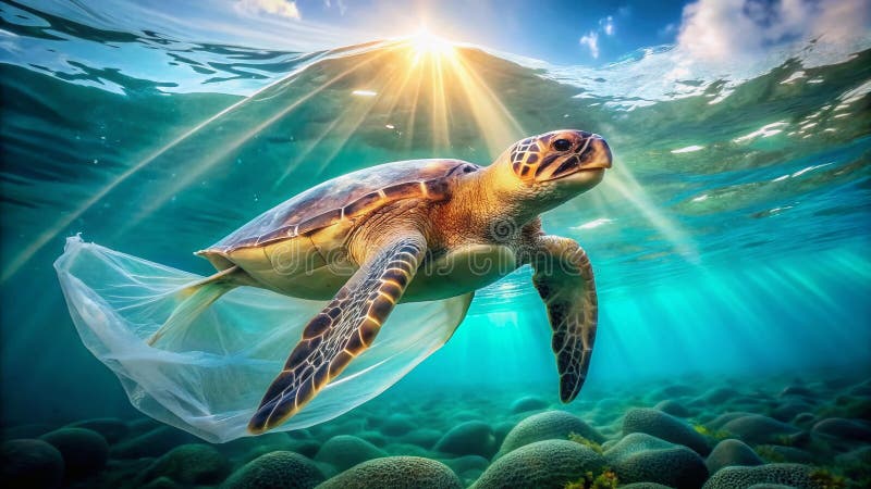 Tragic Consequences of Plastic Pollution a Sea Turtle Entangled in a ...